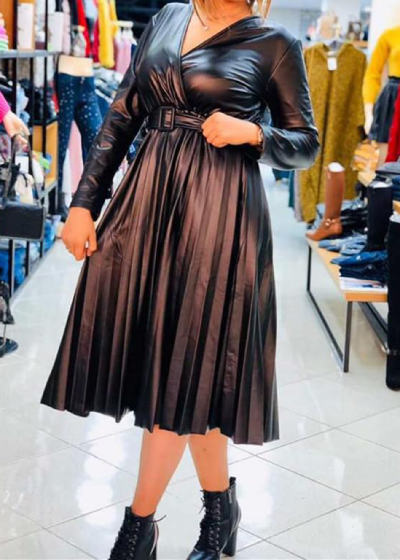 Acheter Robe Croisée Plissée Simili Cuir Tres Chic - Noir - E Achat ...