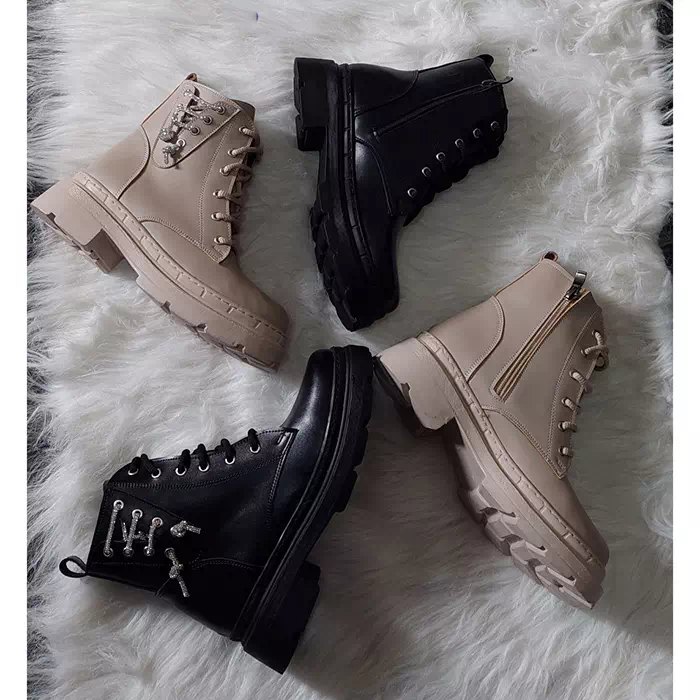 Bottines Lacets Latéraux pour Femmes - Chic Confortables - Beige